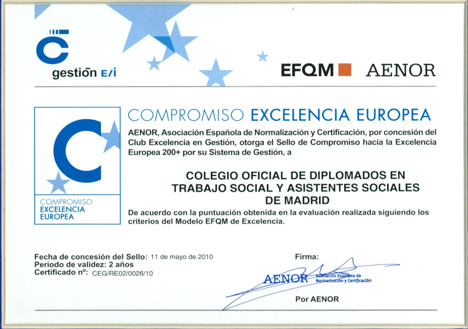 Compromiso de Excelencia Europea - Colegio de Trabajo Social de Madrid